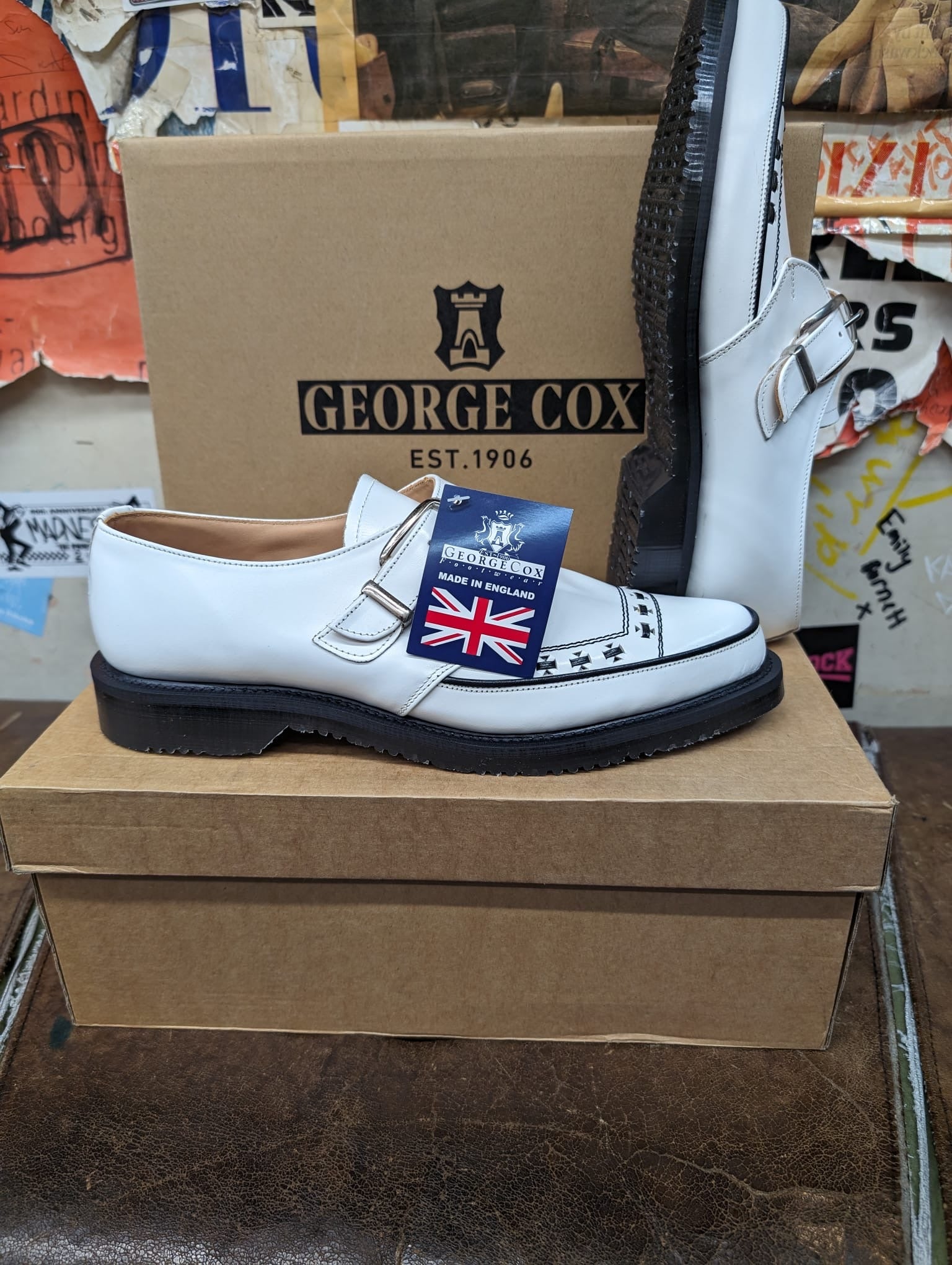 George Cox - 4067 White Leather Monk Strap
