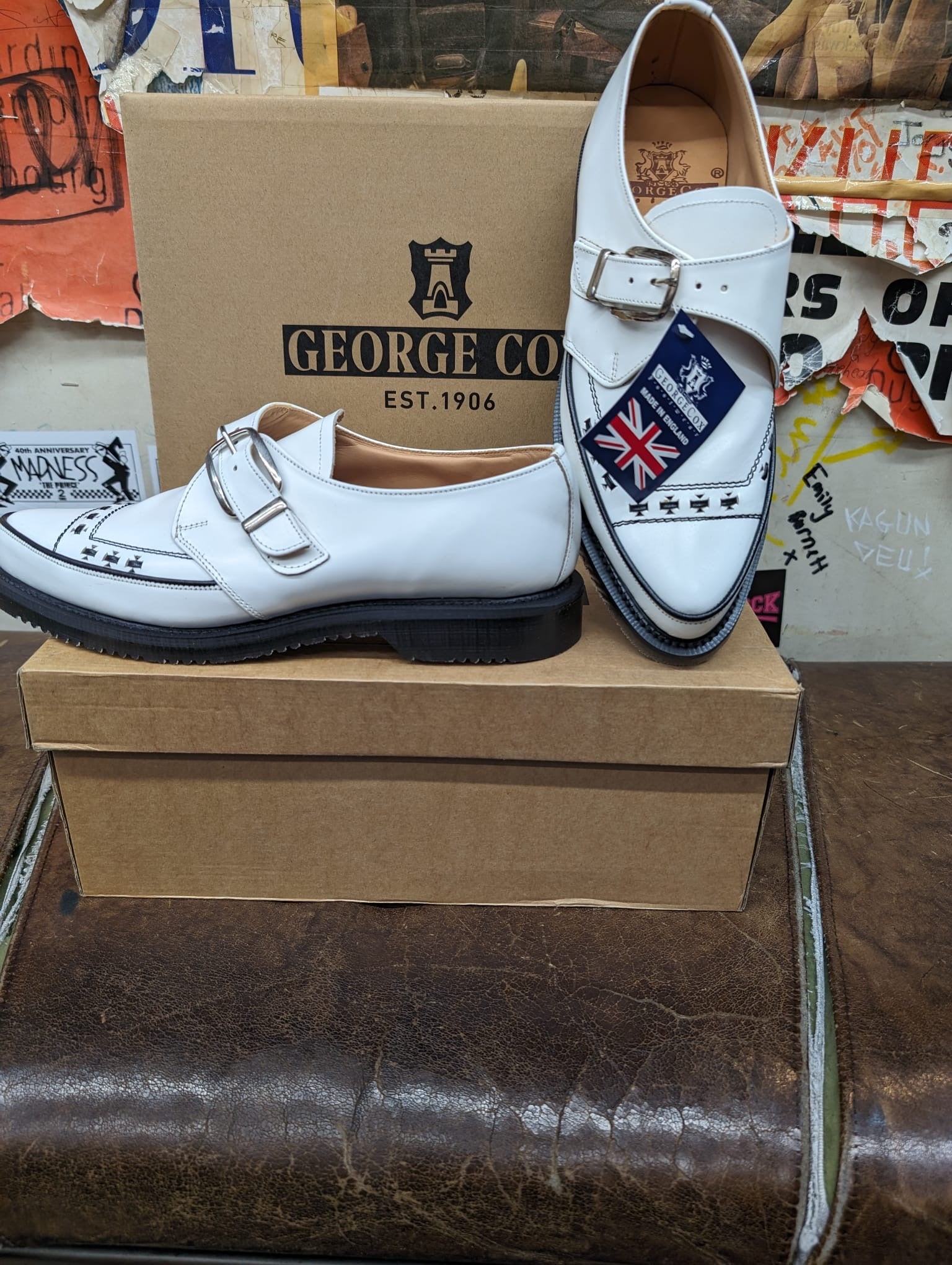 George Cox - 4067 White Leather Monk Strap