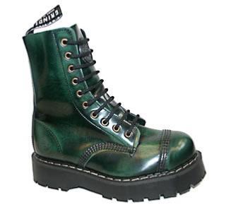 Grinders "bulldog" Green Rub Off Leather With Double Sole Unit (10 Eyelet)