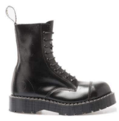 Grinders - Bulldog X Black Smooth Leather Boot (10 Eyelet)