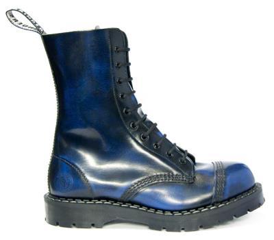 GRINDERS - "STAG" NAVY RUB OFF LEATHER BOOT WITH STEEL TOE CAP (10 EYELET)