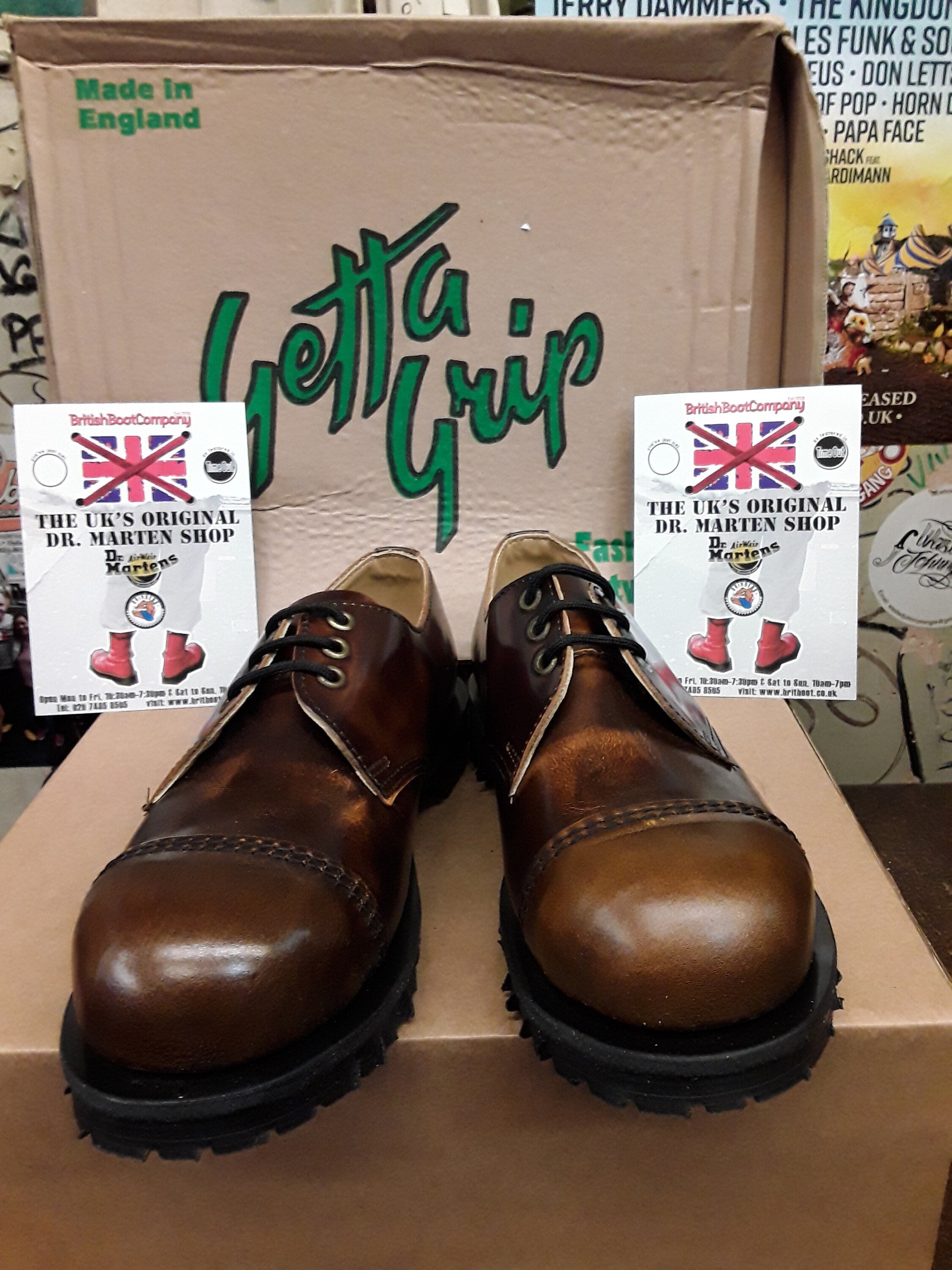 Dr Martens Getta Grip// Made in England/ Tortoiseshell Steel Toe Shoes