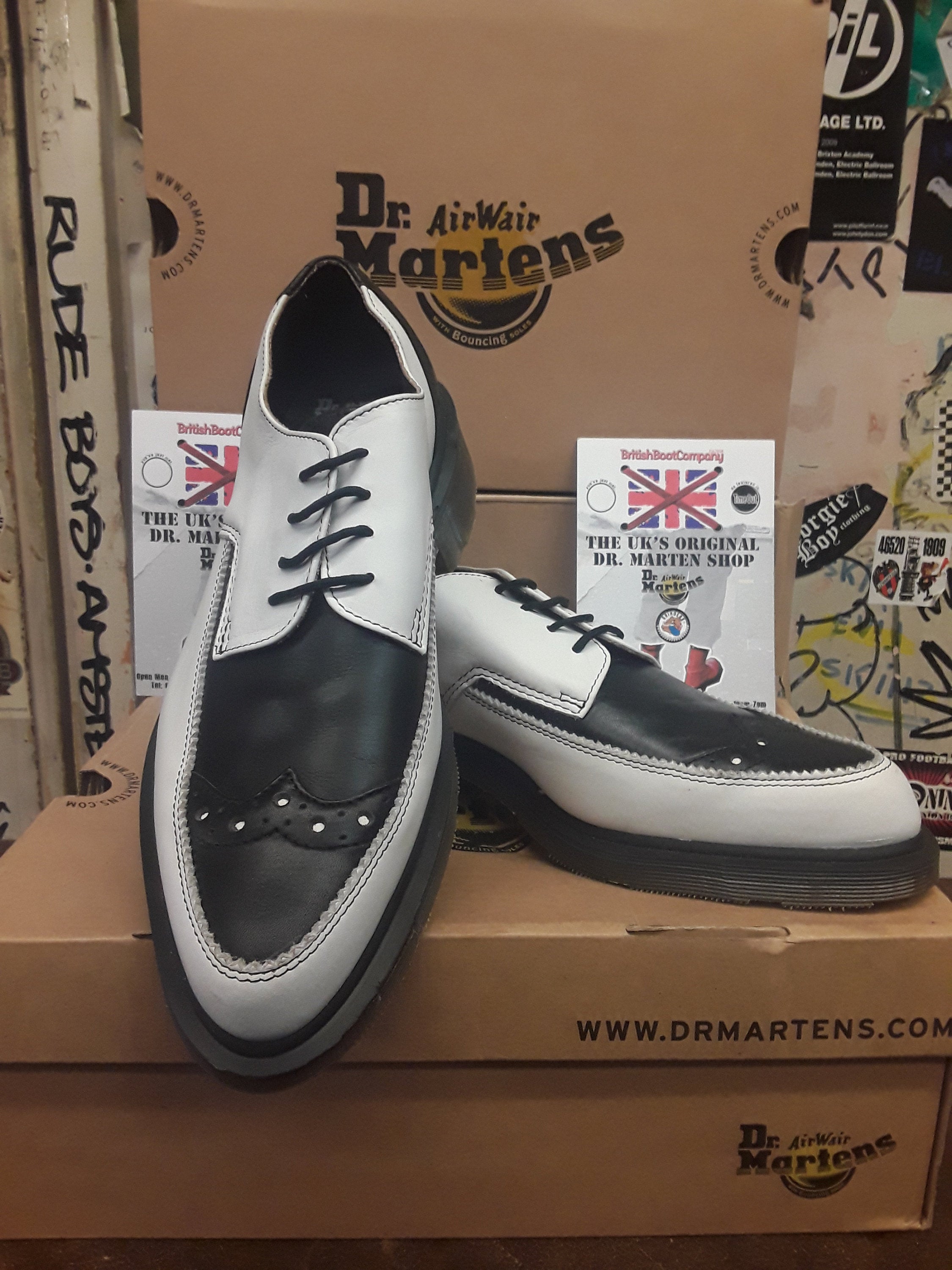 Dr Martens Made in England Winkle Pickers Two Tone Black and White Size 8