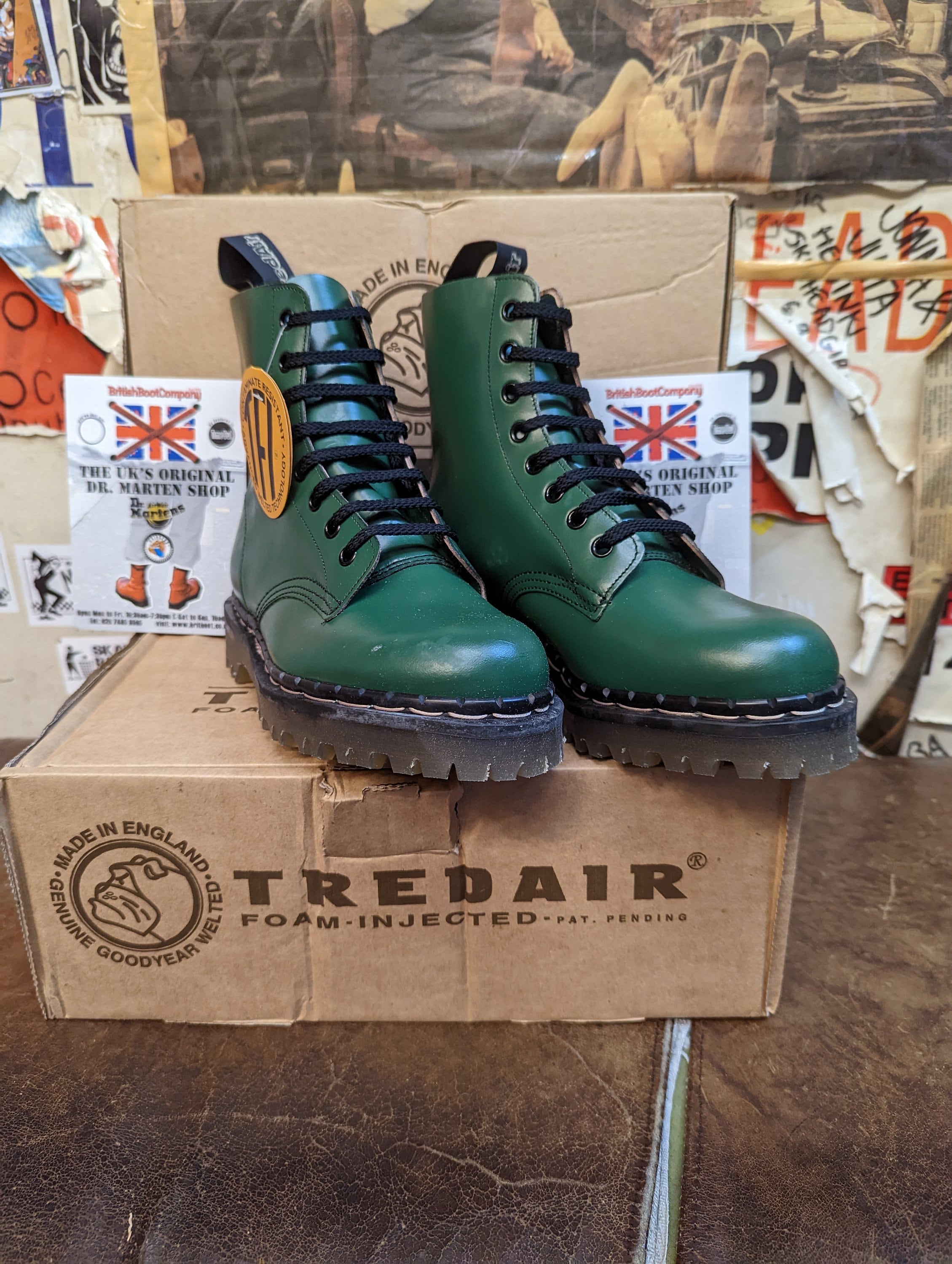 Tredair, 8 Hole Green boots, Made in England