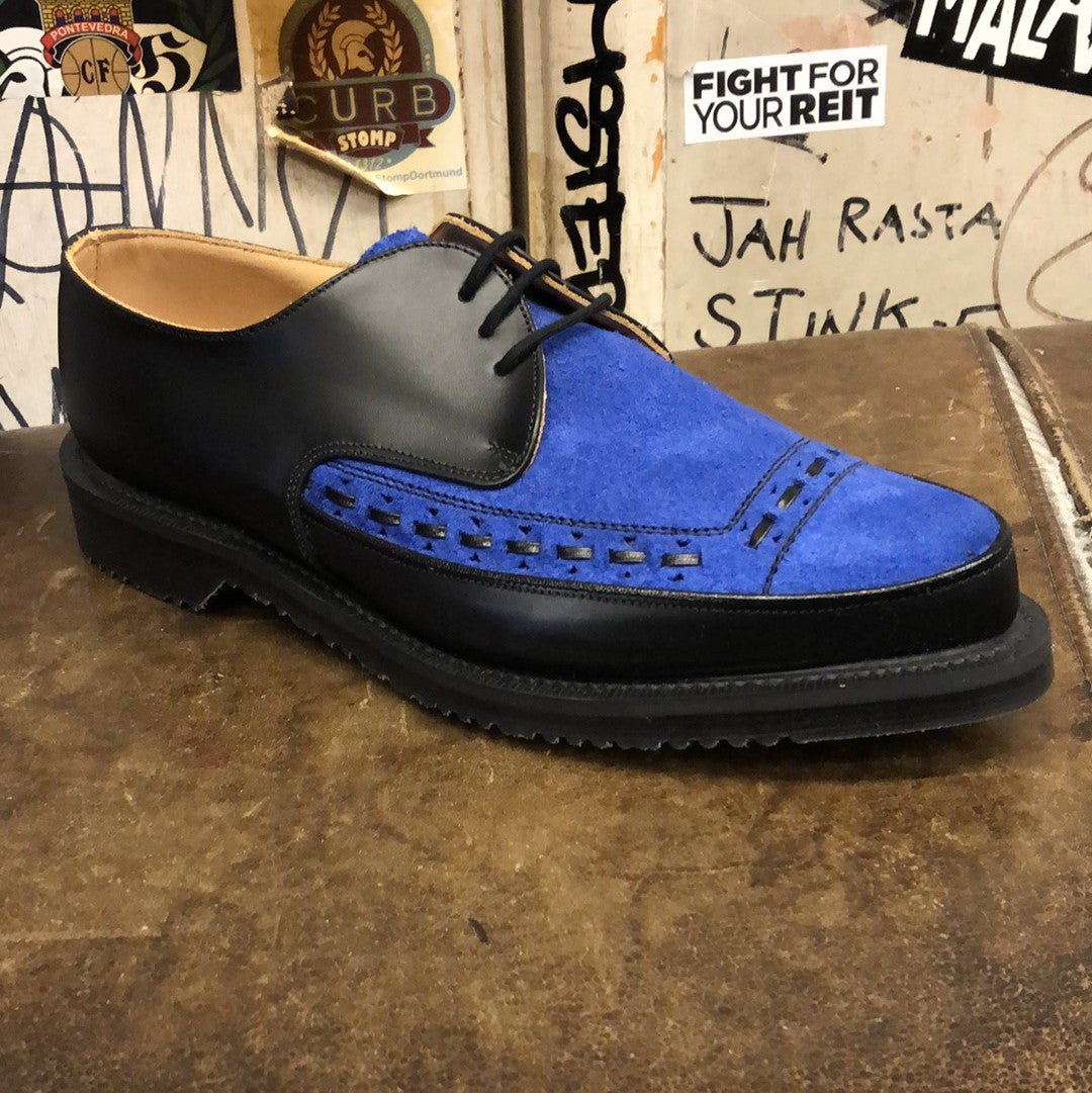 George Cox - Black Calf And Royal Blue Suede Polecat Shoe