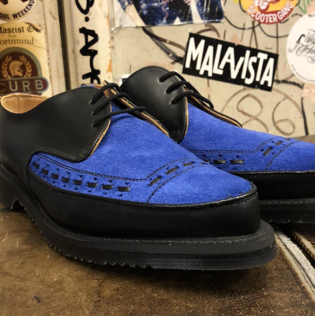 George Cox - Black Calf And Royal Blue Suede Polecat Shoe