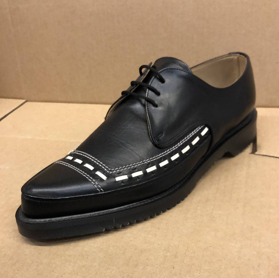 GEORGE COX - BLACK CALF LEATHER SHOE WITH WHITE CONTRAST STITCHING WI ...